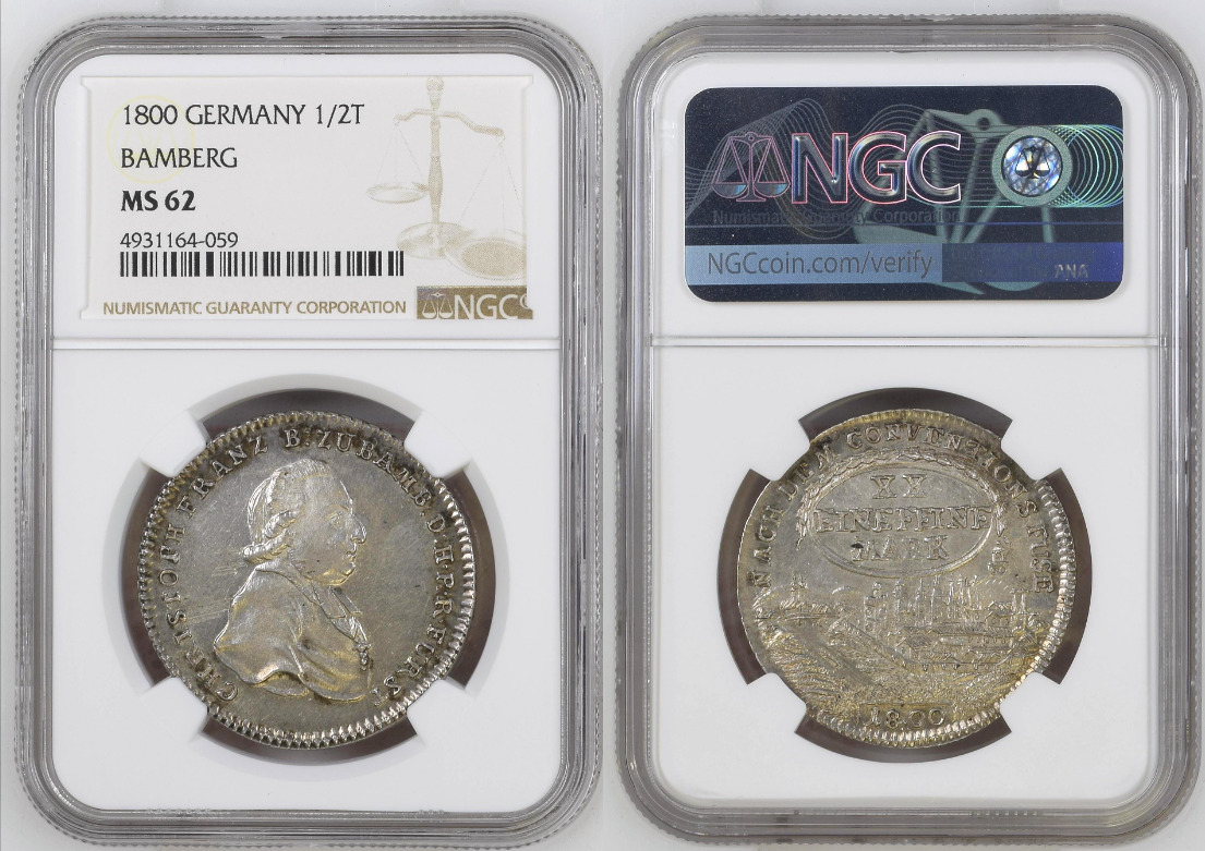 62 1/2 Thaler 1800 NGC Bamberg MS Silver City View Coin Germany Very Rare | MA-Shops