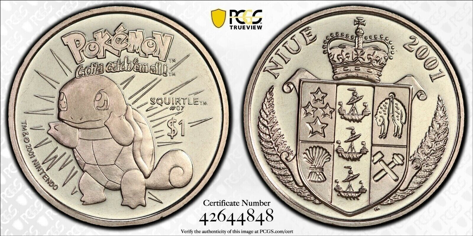 2001 NIUE RARE 1$ UNC COIN YEAR KM#140 POKEMON SQUIRTLE PCGS GRADING ...