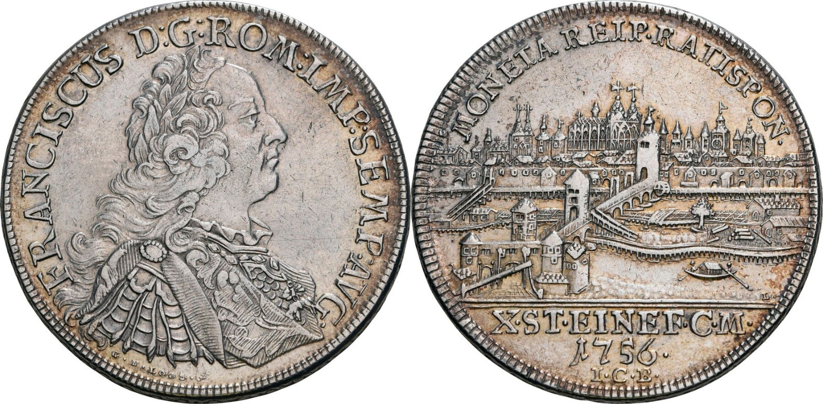 1 Thaler 1756 Regensburg Aunc Silver City View Coin Germany Rare | MA-Shops