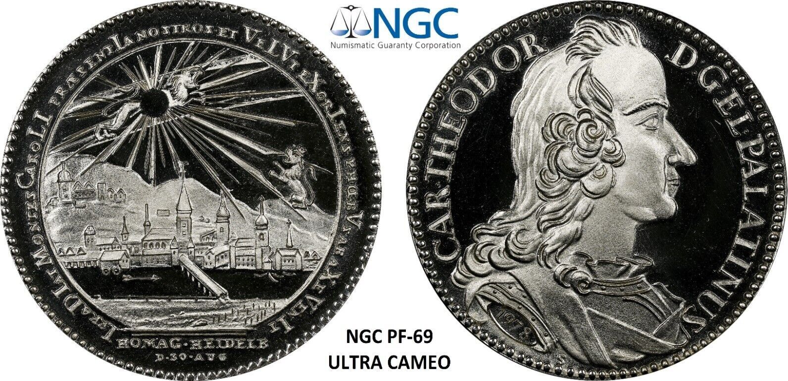 Taler NGC Heidelbeg 1764 1978 PF69 UC Silver City View OfficialRestrike ...