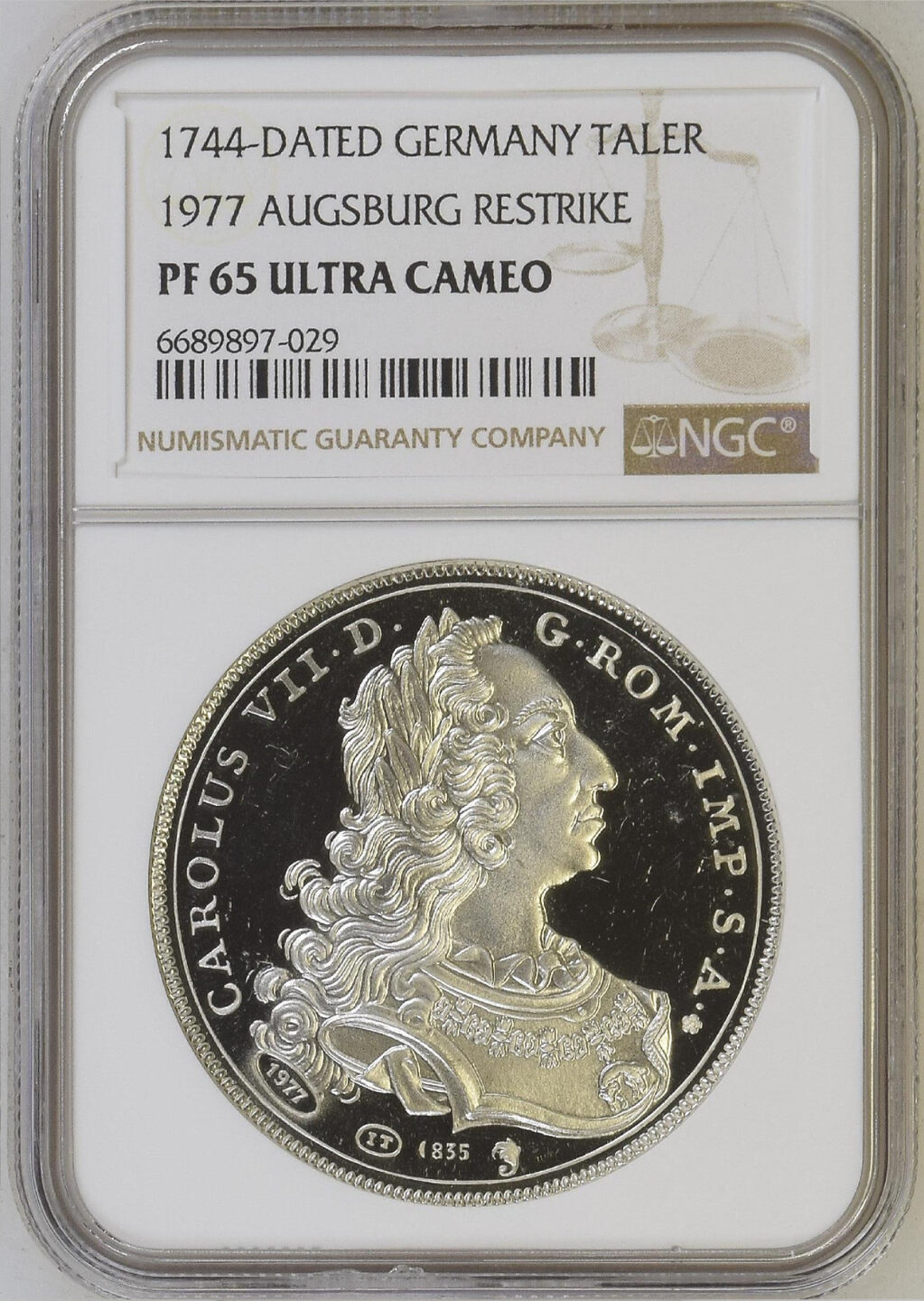 Taler NGC Augsburg 1744 1977 PF65 UC Cameo Silver City View Official ...