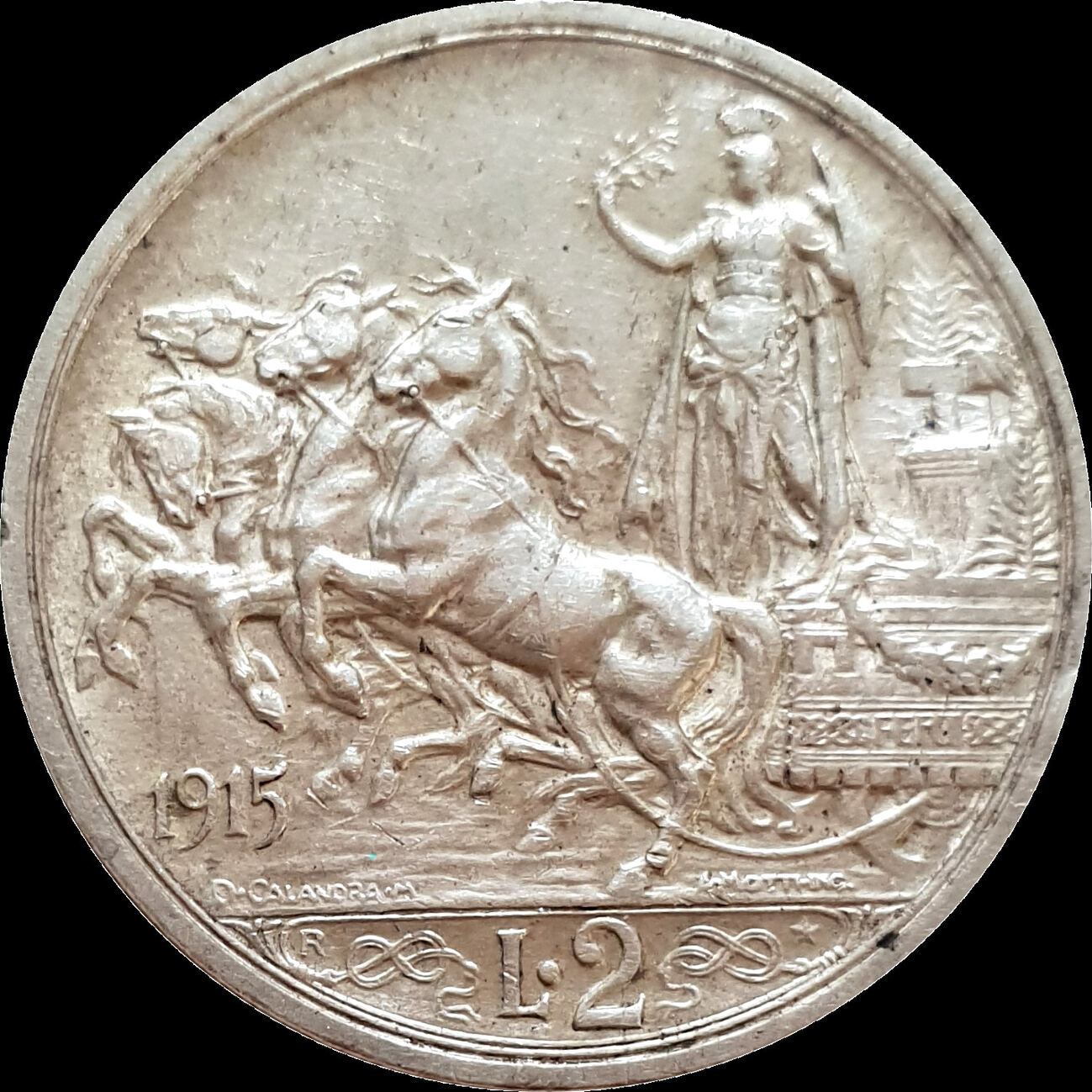 2 Lire 1915 Italy aUnc Lira Silver Coin Quadriga Lire Victor Emmanuel ...