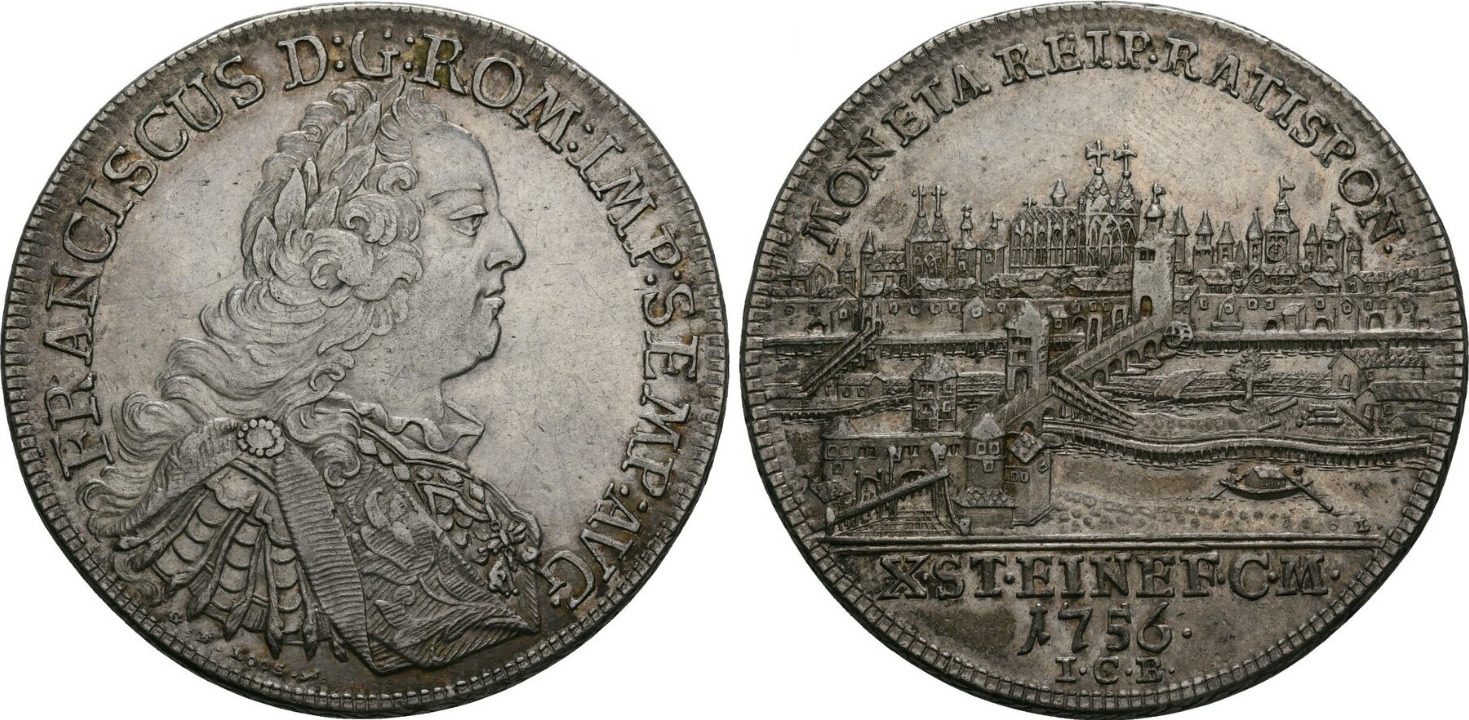 1 Thaler 1756 Regensburg Aunc Silver City View Coin Germany Rare | MA-Shops