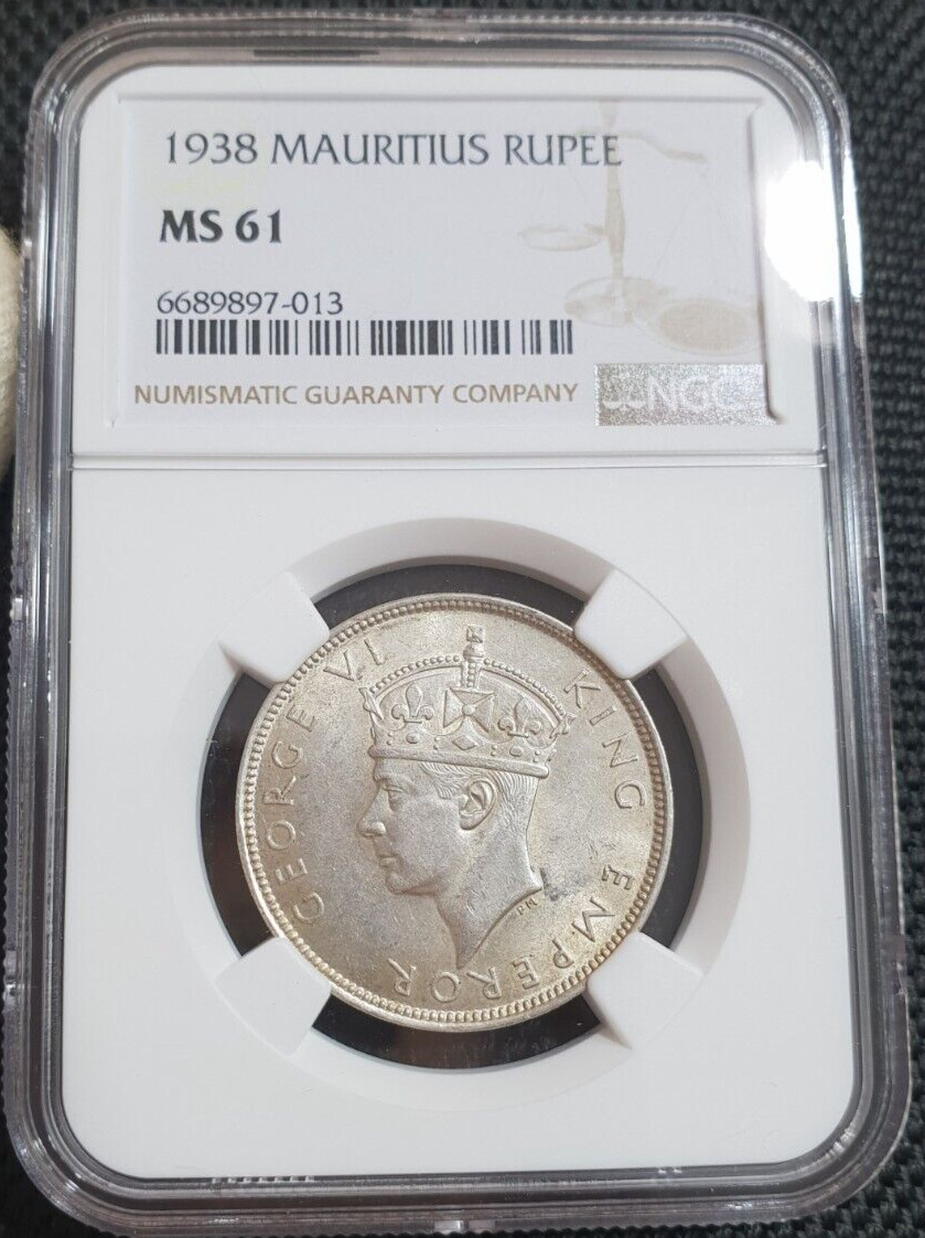 1 Rupee 1938 NGC Mauritius MS-61 Silver Coin George VI British Colony ...