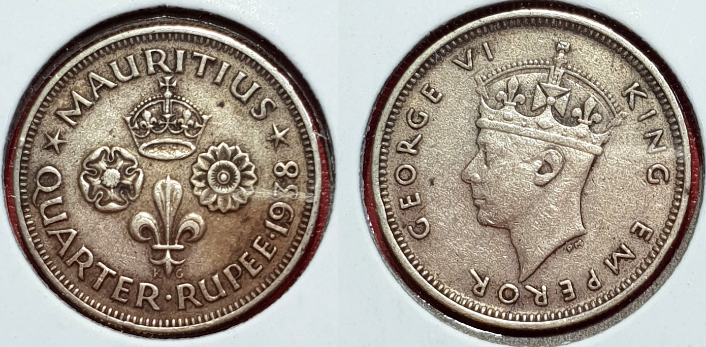 1/4 Rupee 1938 Mauritius Silver Coin George VI British Colony | MA-Shops