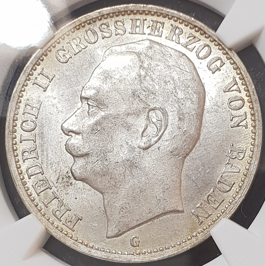 62 3 Mark 1915 G NGC Baden MS Silver Coin German Empire Rare in MS | MA ...