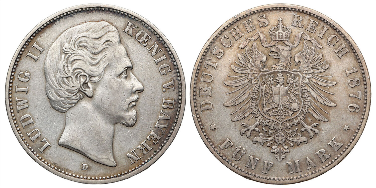 Deutschland 5 Mark 1876 D LUDWIG II SS+ | MA-Shops