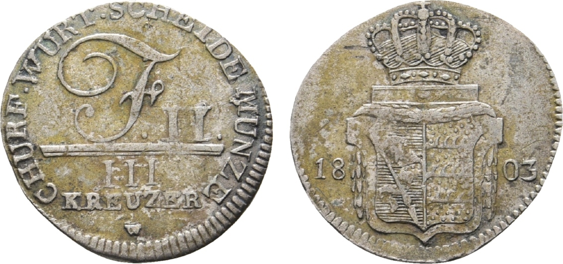 Württemberg 3 Kreuzer 1803 W Stuttgart Friedrich II. 1797-1805 Selten ...