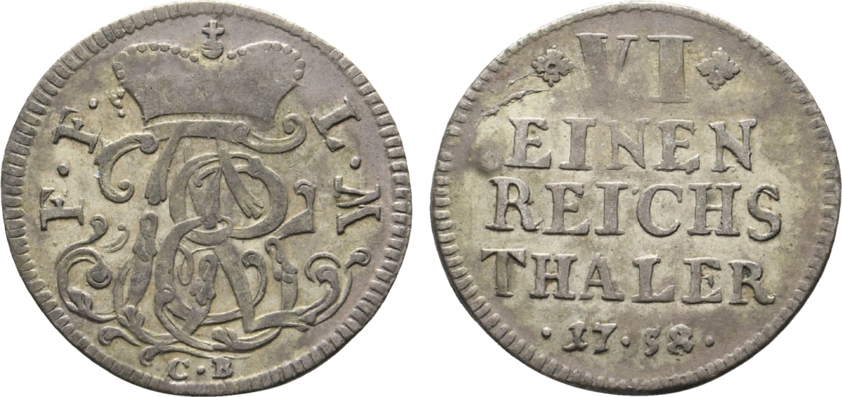 Fulda, Bistum 1/6 Taler 1758 CB Adalbert von Walderdorff 1756-1759 Sehr ...