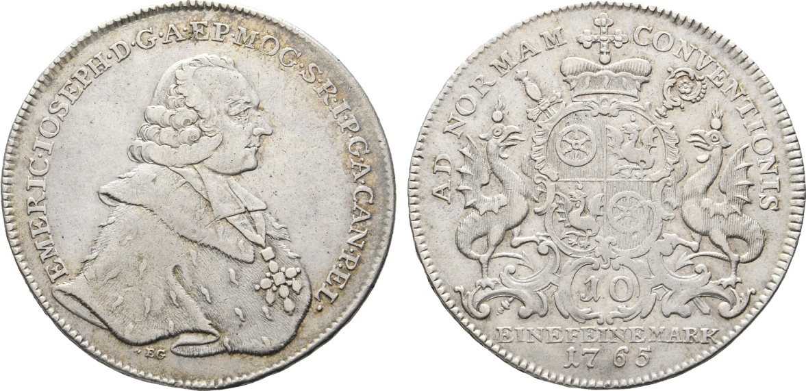 Mainz, Erzbistum Taler 1765 FB Mainz Emmerich Joseph von Breitbach ...