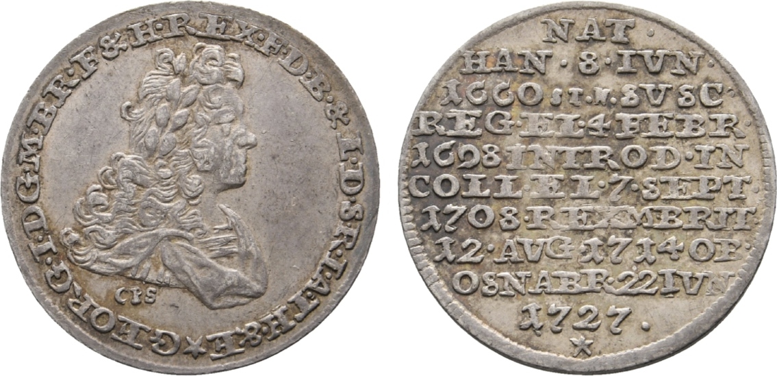 Braunschweig-Calenberg-Hannover 1/8 Taler 1727 CPS Clausthal Georg I ...