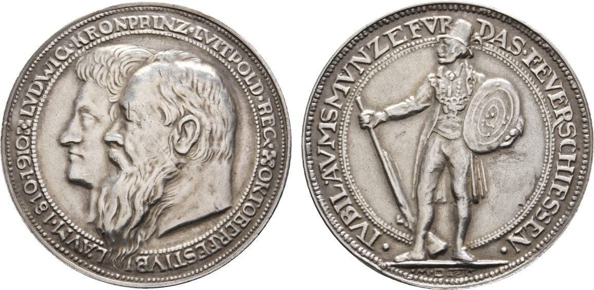 Bayern Medaille 1910 von Maximilian Dasio Prinzregent Luitpold 1886-1912 Sehr selten. Mattiert ...