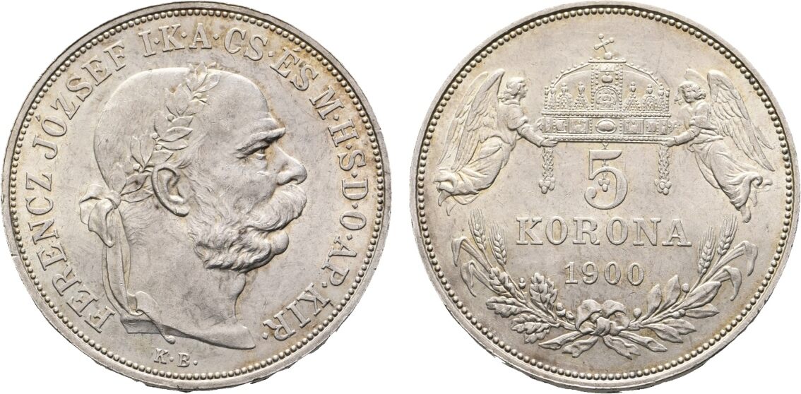 Haus Habsburg 5 Kronen 1900 KB für Ungarn Franz Joseph I. 1848-1916 ...