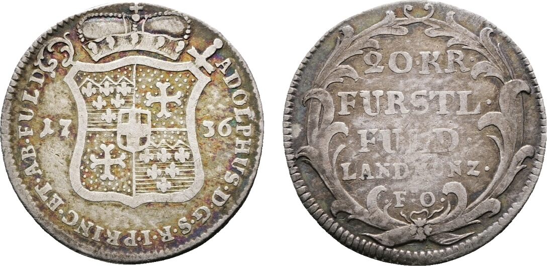Fulda, Bistum 20 Kreuzer 1736 FO Adolf von Dalberg 1726-1737 Schöne ...