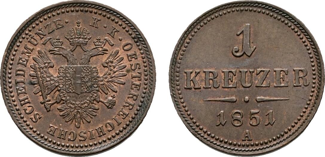 Haus Habsburg Cu Kreuzer 1851 A Franz Joseph I. 1848-1916 Fast ...