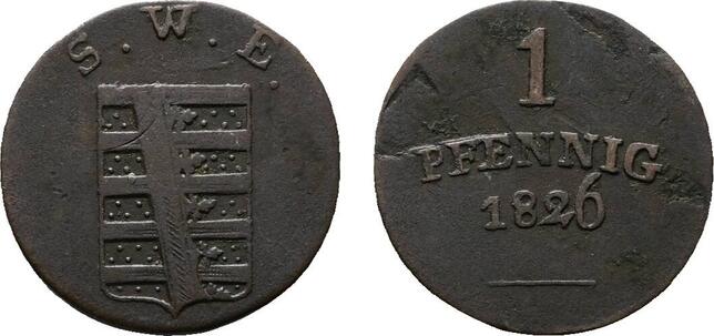 Sachsen-Weimar-Eisenach Cu Pfennig 1826 Carl August 1775-1828 Kl ...