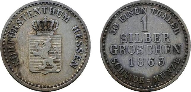 Hessen-Kassel Silbergroschen 1863 Friedrich Wilhelm I. 1847-1866 Sehr ...