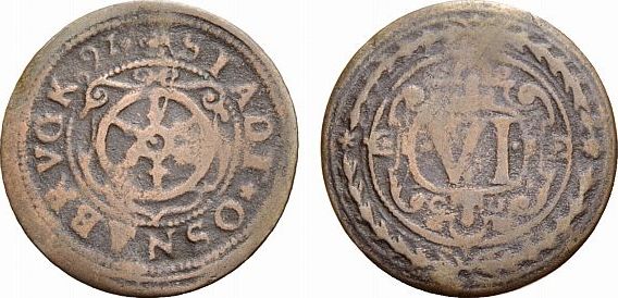 Osnabrück, Stadt Cu 6 Pfennig 1597 Selten. Schön - sehr schön | MA-Shops
