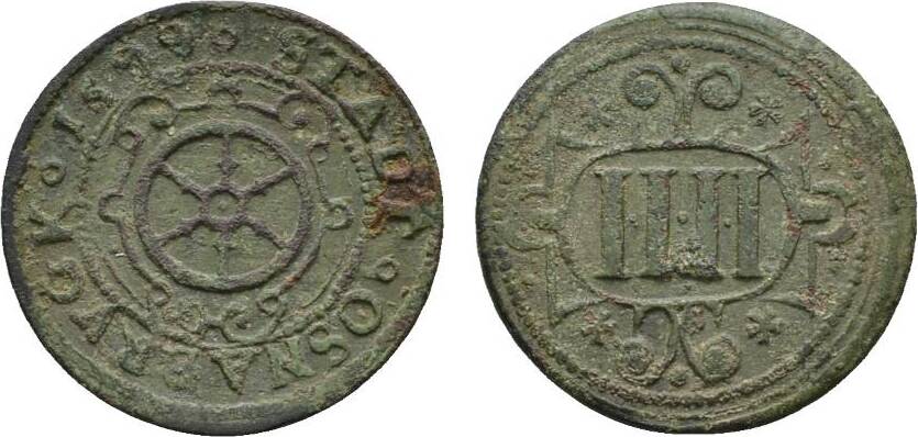 Osnabrück, Stadt Cu 4 Pfennig 1599 Grüne Patina. Sehr schön | MA-Shops
