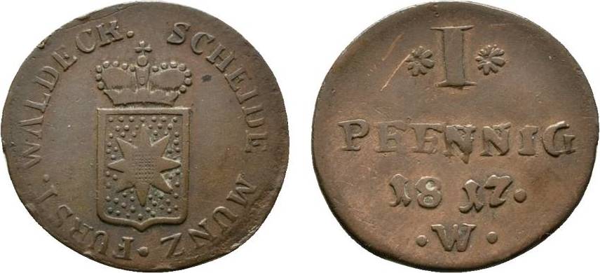 Waldeck Cu Pfennig 1817 W Georg Heinrich 1813-1845 Sehr schön | MA-Shops
