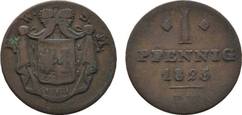 Waldeck Cu Pfennig 1825 Georg Heinrich 1813-1845 Fast sehr schön | MA-Shops
