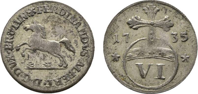 Braunschweig-Wolfenbüttel 6 Pfennig 1735 Zellerfeld Ferdinand Albrecht ...