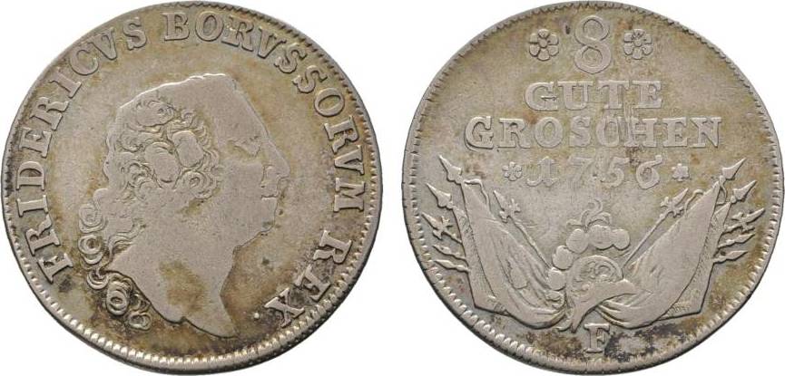 Brandenburg-Preußen 8 Gute Groschen 1756 F, Magdeburg Friedrich II ...