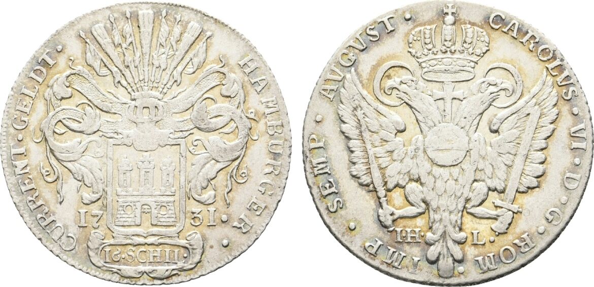 Hamburg, Stadt 16 Schilling 1731 IHL Schöne Patina. Fast vorzüglich ...