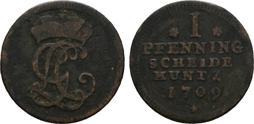 Braunschweig-Calenberg-Hannover Cu Pfennig 1709 Clausthal Georg Ludwig ...