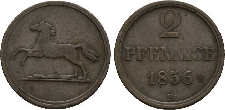 Braunschweig-Wolfenbüttel Cu 2 Pfennig 1856 B Wilhelm 1831-1884 Sehr schön | MA-Shops