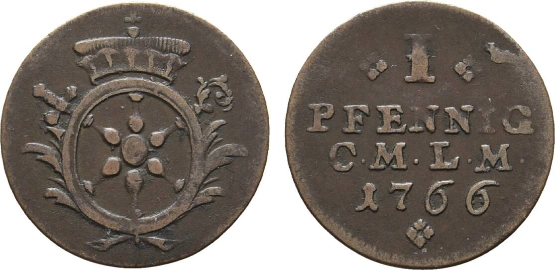 Mainz, Erzbistum Cu Pfennig 1766 Erfurt Emmerich Joseph von Breitbach ...