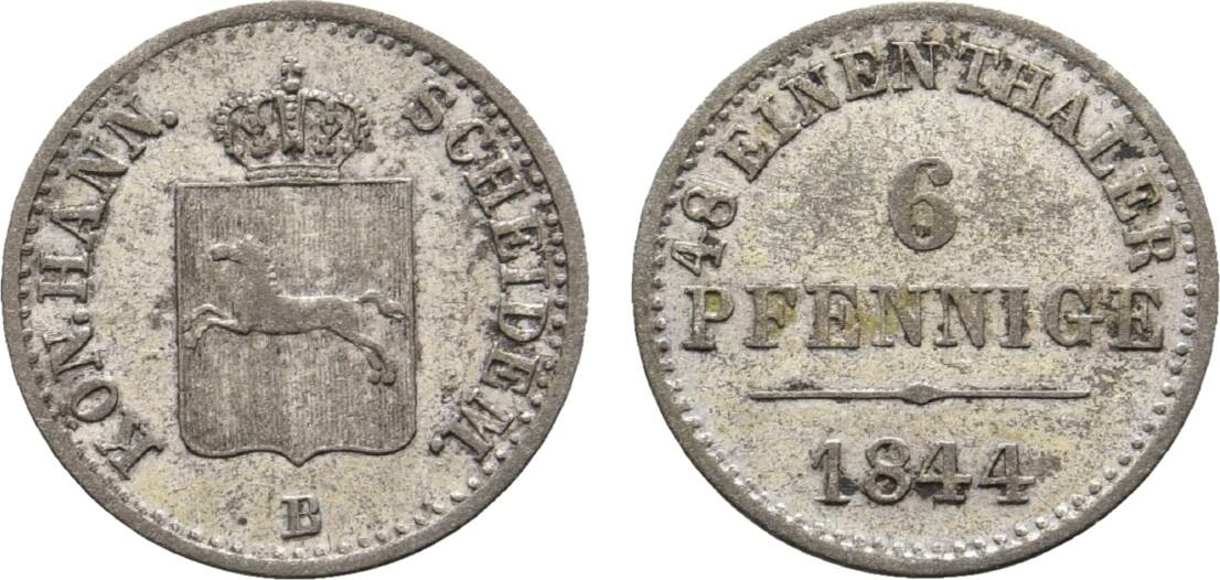 Braunschweig-Calenberg-Hannover 6 Pfennig 1844 B Ernst August 1837-1851 ...