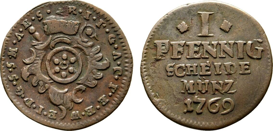 Mainz, Erzbistum Cu Pfennig 1769 Erfurt Emmerich Joseph von Breitbach ...