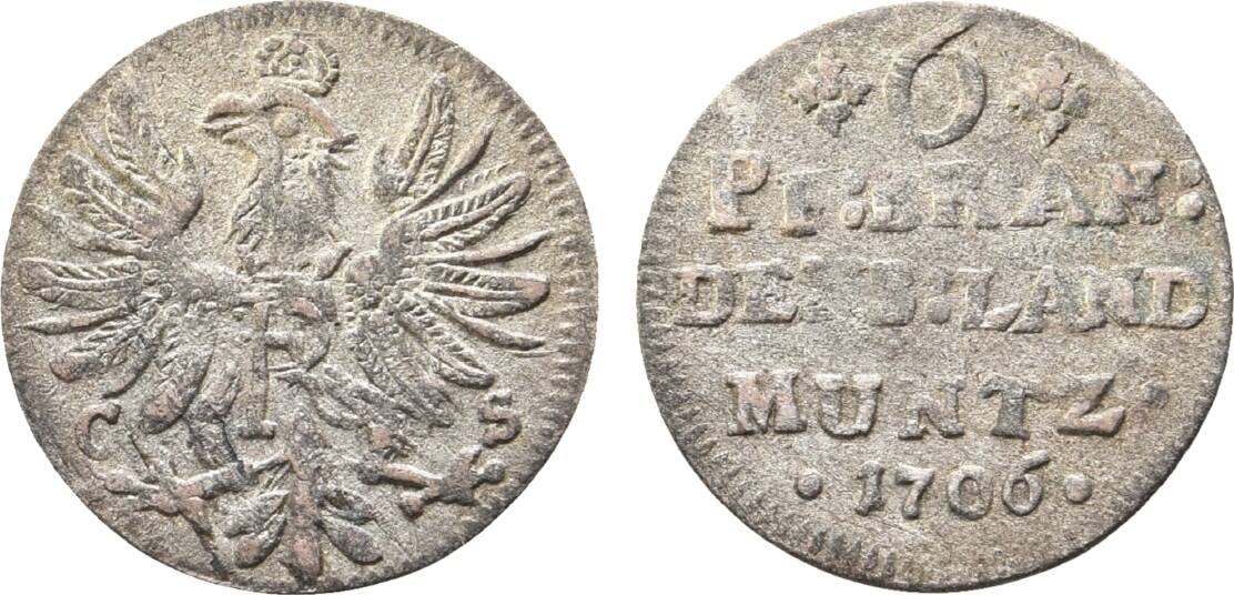 Brandenburg-Preußen 6 Pfennig 1706 CS Berlin Friedrich I. 1701-1713 ...