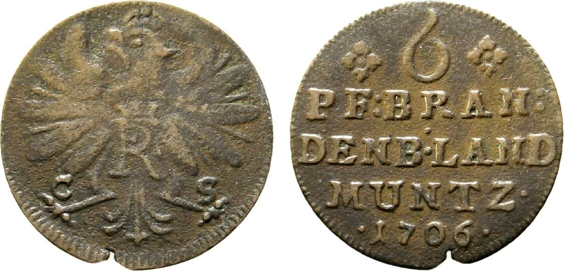 Brandenburg-Preußen 6 Pfennig 1706 CS Berlin Friedrich I. 1701-1713 Kl ...