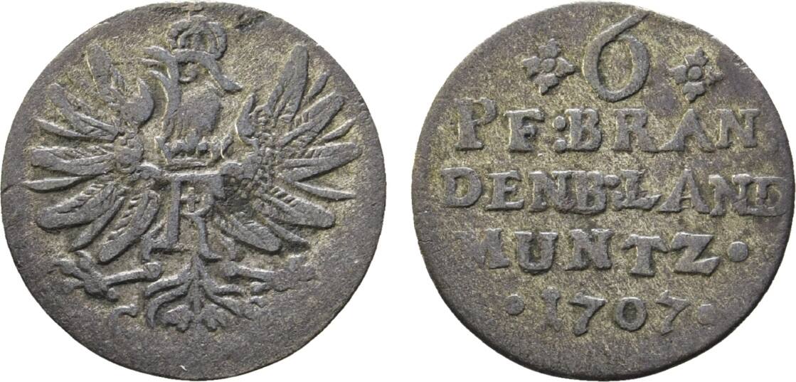 Brandenburg-Preußen 6 Pfennig 1707 CS Berlin Friedrich I. 1701-1713 ...