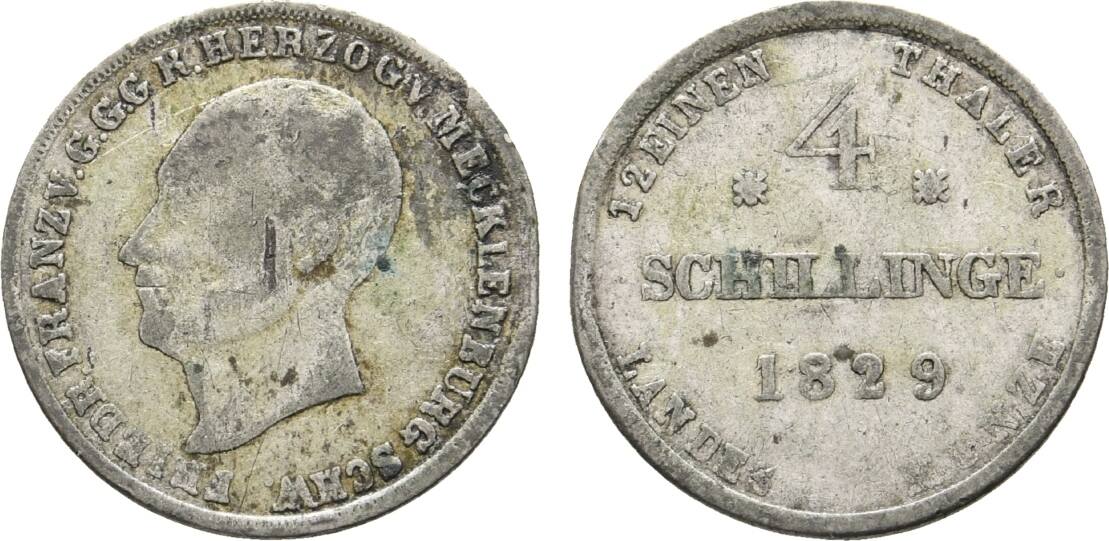 Mecklenburg-Schwerin 4 Schilling 1829 Friedrich Franz I. 1785-1837 Fast sehr schön | MA-Shops
