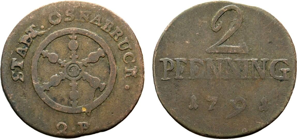 Osnabrück, Stadt Cu 2 Pfennig 1791 Fast sehr schön | MA-Shops