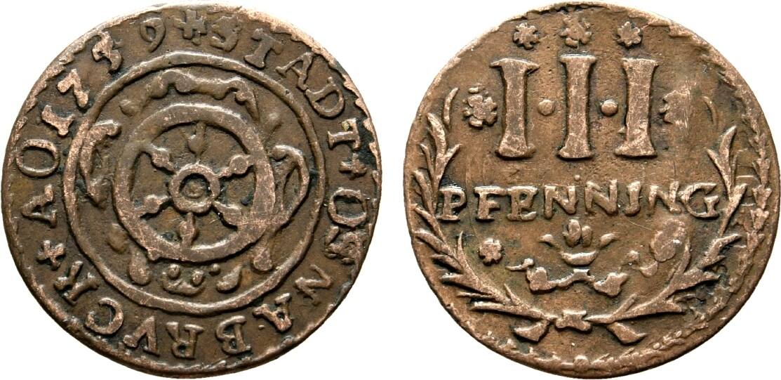Osnabrück, Stadt Cu 3 Pfennig 1759 Sehr schön | MA-Shops