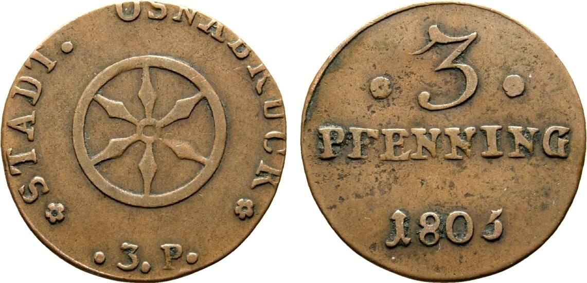 Osnabrück, Stadt Cu 3 Pfennig 1805 Sehr schön | MA-Shops
