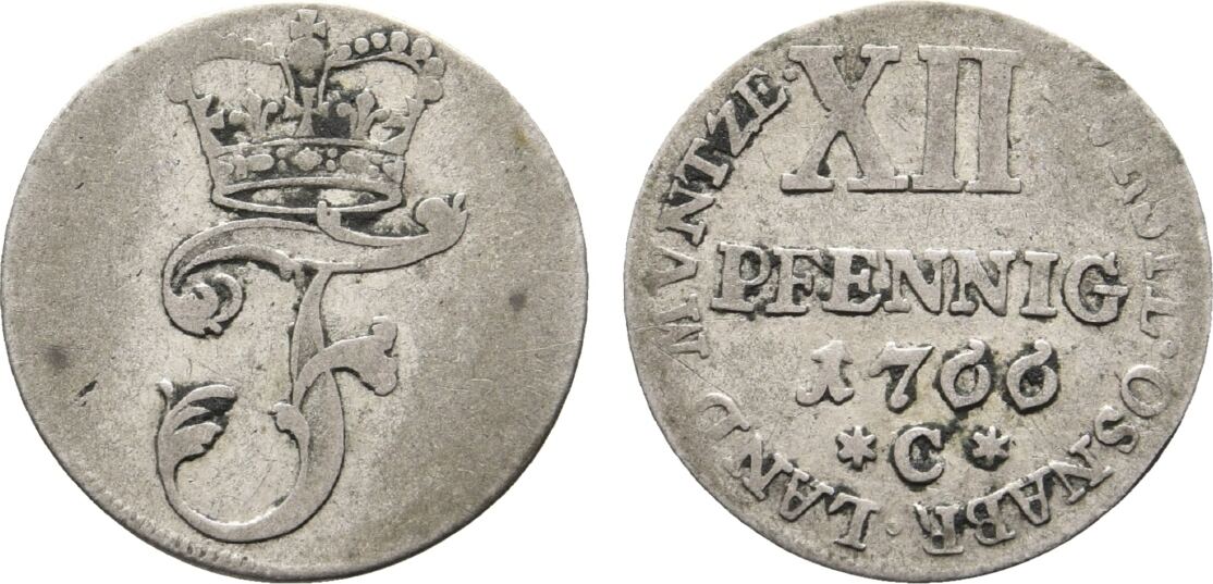 Osnabrück, Bistum 12 Pfennig 1766 C Hannover Friedrich von York 1764 ...