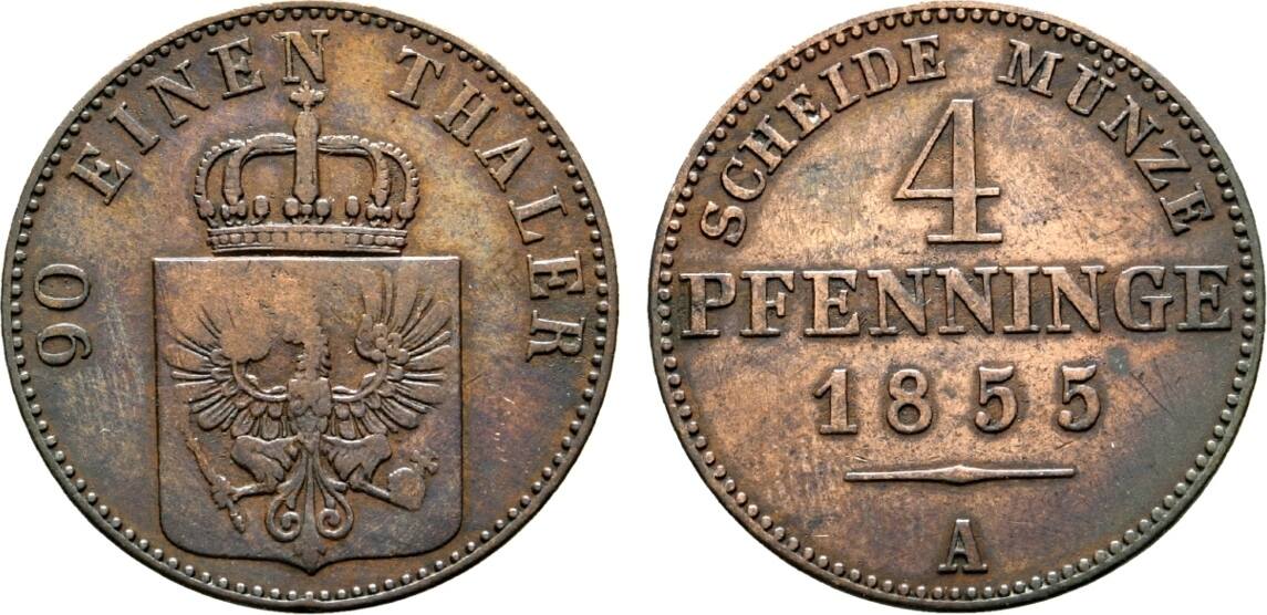 Brandenburg-Preußen Cu 4 Pfennig 1855 A Friedrich Wilhelm IV. 1840-1861 ...