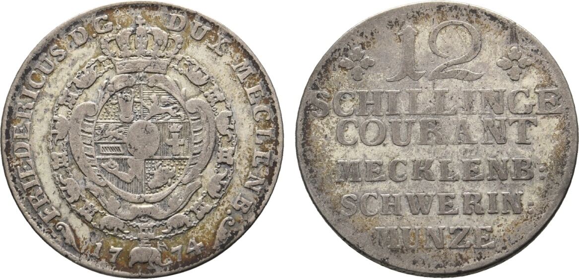 Mecklenburg-Schwerin 12 Schilling 1774 Schwerin Friedrich 1756-1785 Winz. Schrötlingsfehler ...
