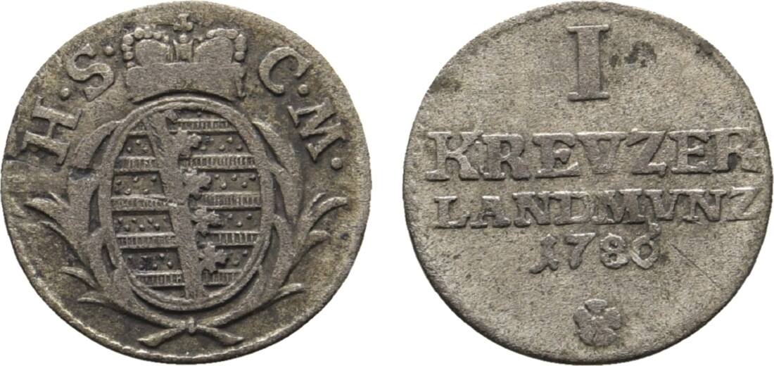 Sachsen-Meiningen Kreuzer 1786 Georg I. 1782-1803 Etwas rauher Schrötling, sehr schön | MA-Shops