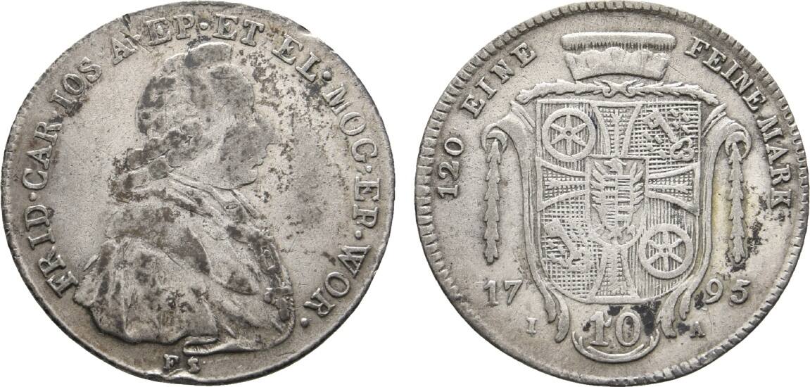 Mainz, Erzbistum 10 Kreuzer 1795 IA Mainz Friedrich Karl Joseph 1774 ...