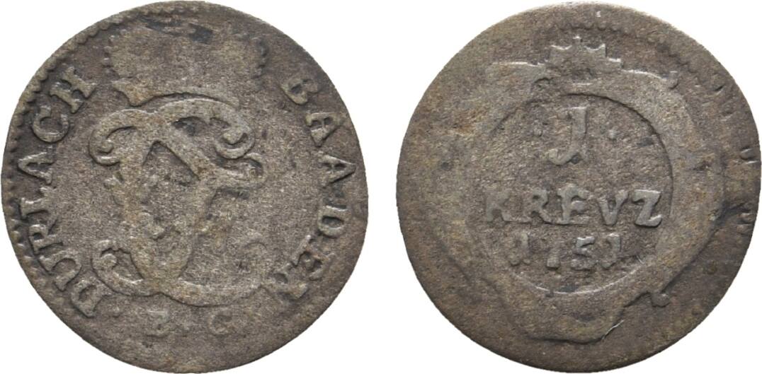 Baden-Durlach Kreuzer 1751 BC Karl Friedrich 1738-1806 Schön | MA-Shops