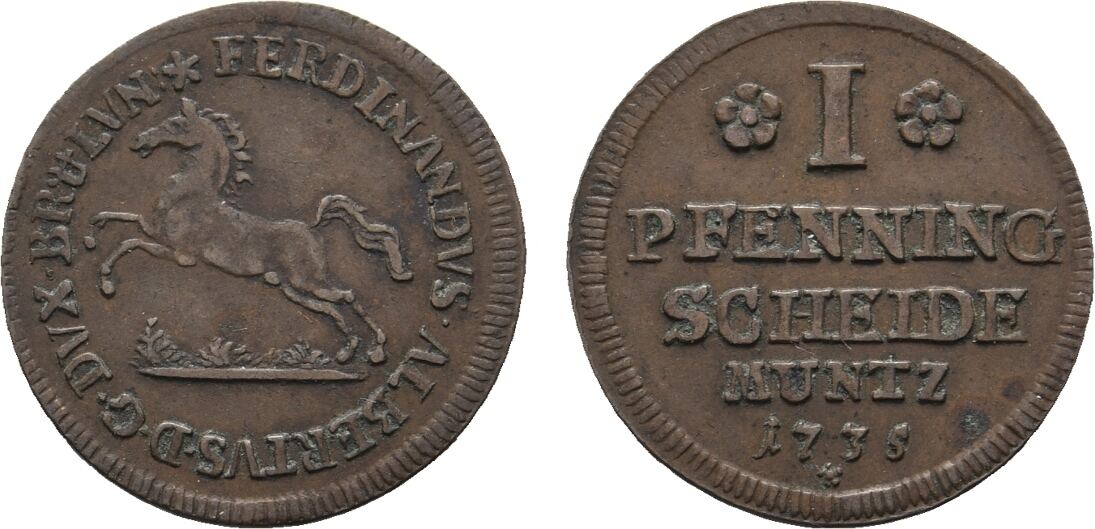Braunschweig-Wolfenbüttel Cu Pfennig 1735 Zellerfeld Ferdinand Albrecht ...