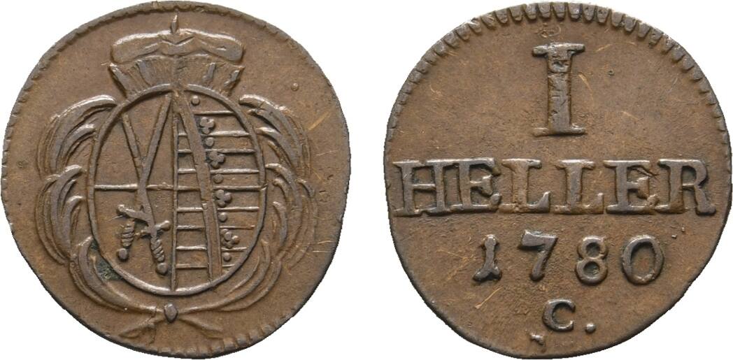 Sachsen-Albertinische Linie Cu Heller 1780 C Friedrich August III. 1763 ...