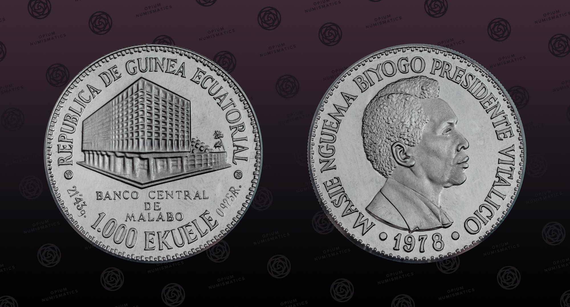 EQUATORIAL GUINEA, KM E1, Aluminum, 1000 Ekuele, 1978, Proof, Obv. President Masie Nguema Biyogo ...