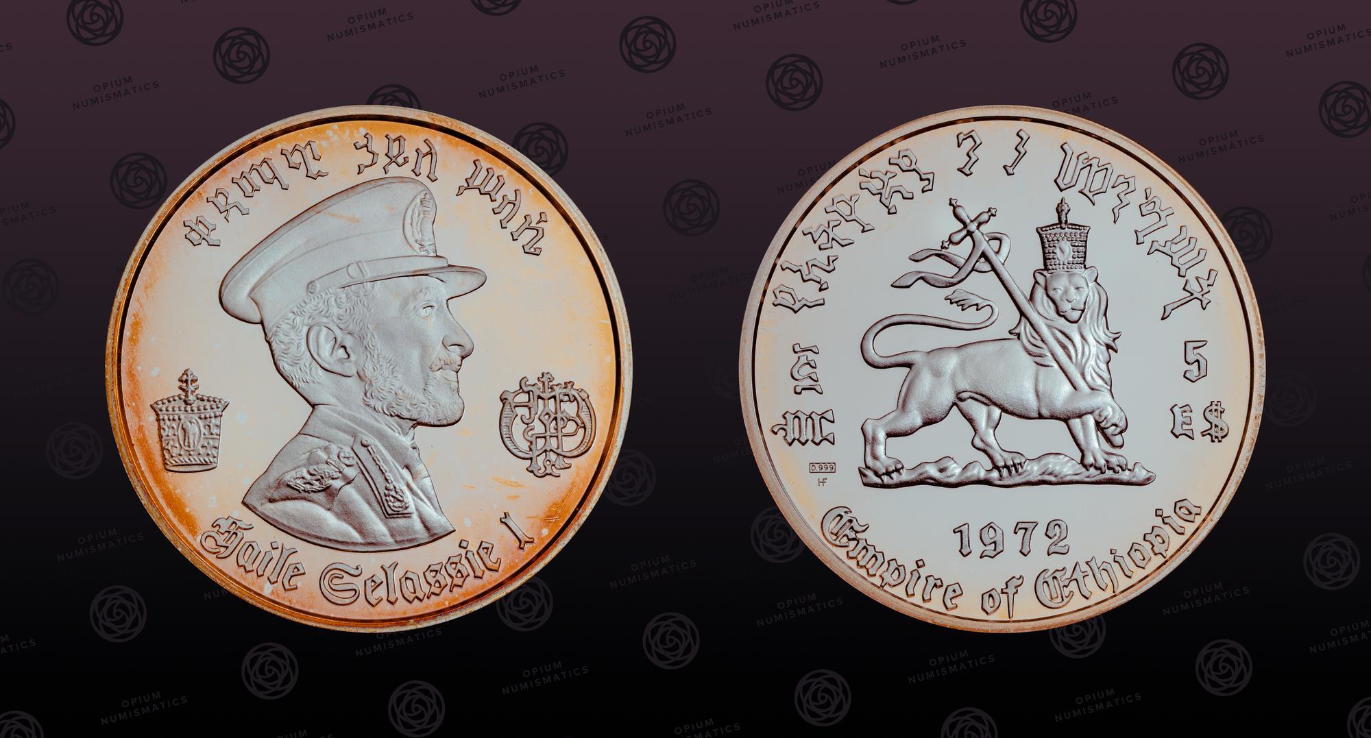 ETHIOPIA, KM# 52, Silver, 5 Dollars, 1972, Proof, Haile Selassie - bust ...